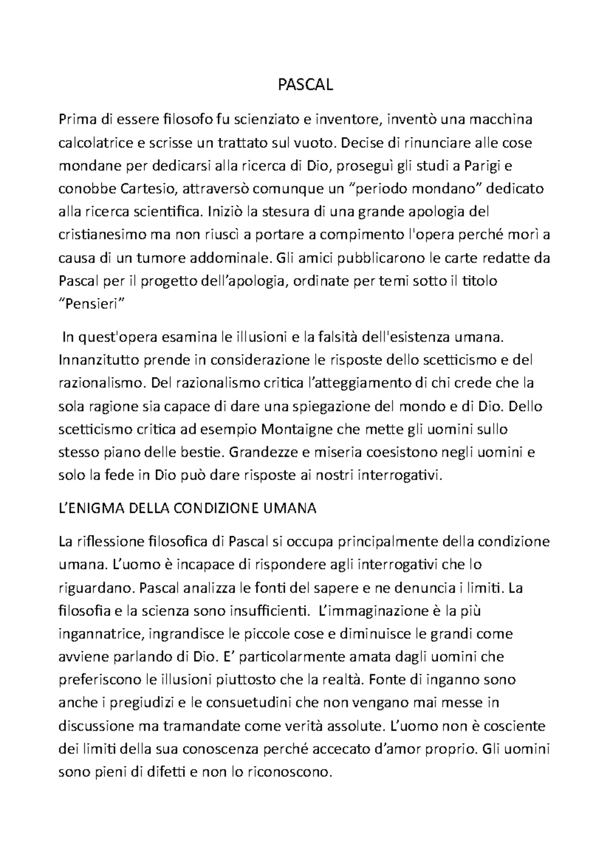 Pascal - PASCAL Prima di essere filosofo fu scienziato e inventore ...