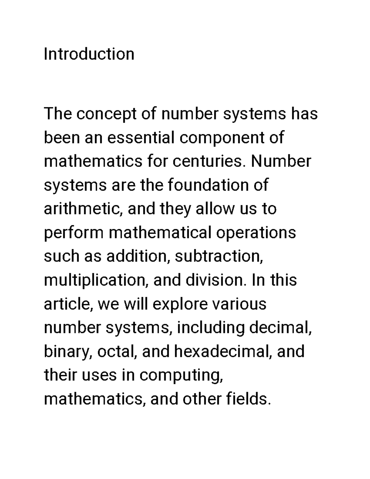 Number system 1 - Introduction The concept of number systems has been ...