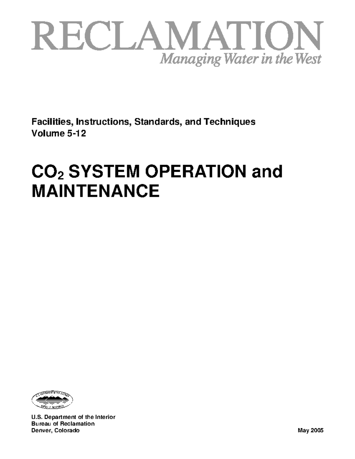 CO2 Systems Operation and Maintenance - Facilities, Instructions ...