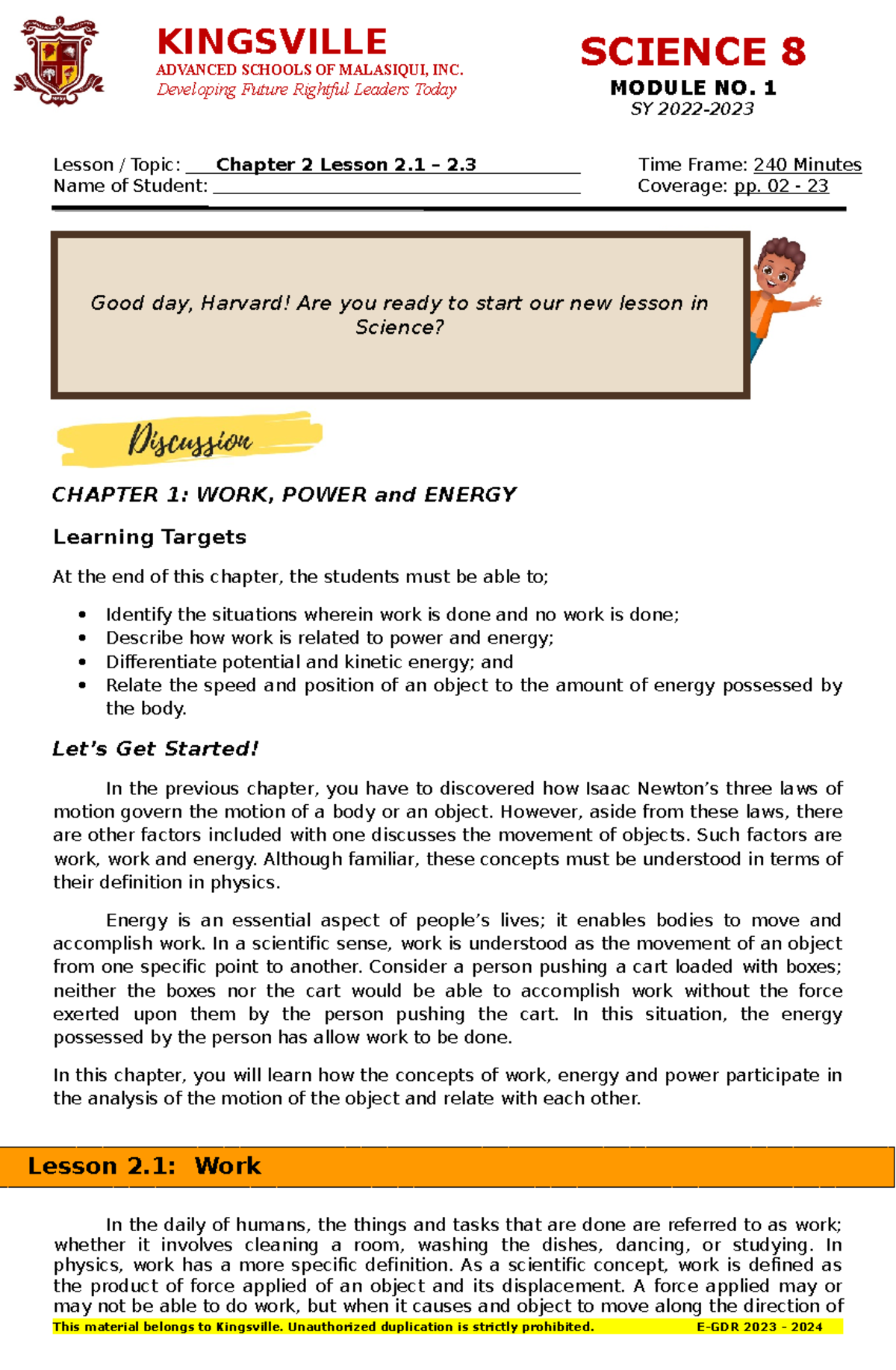 Module 2 Grade 8 - none - Lesson / Topic: Chapter 2 Lesson 2 – 2 Time ...