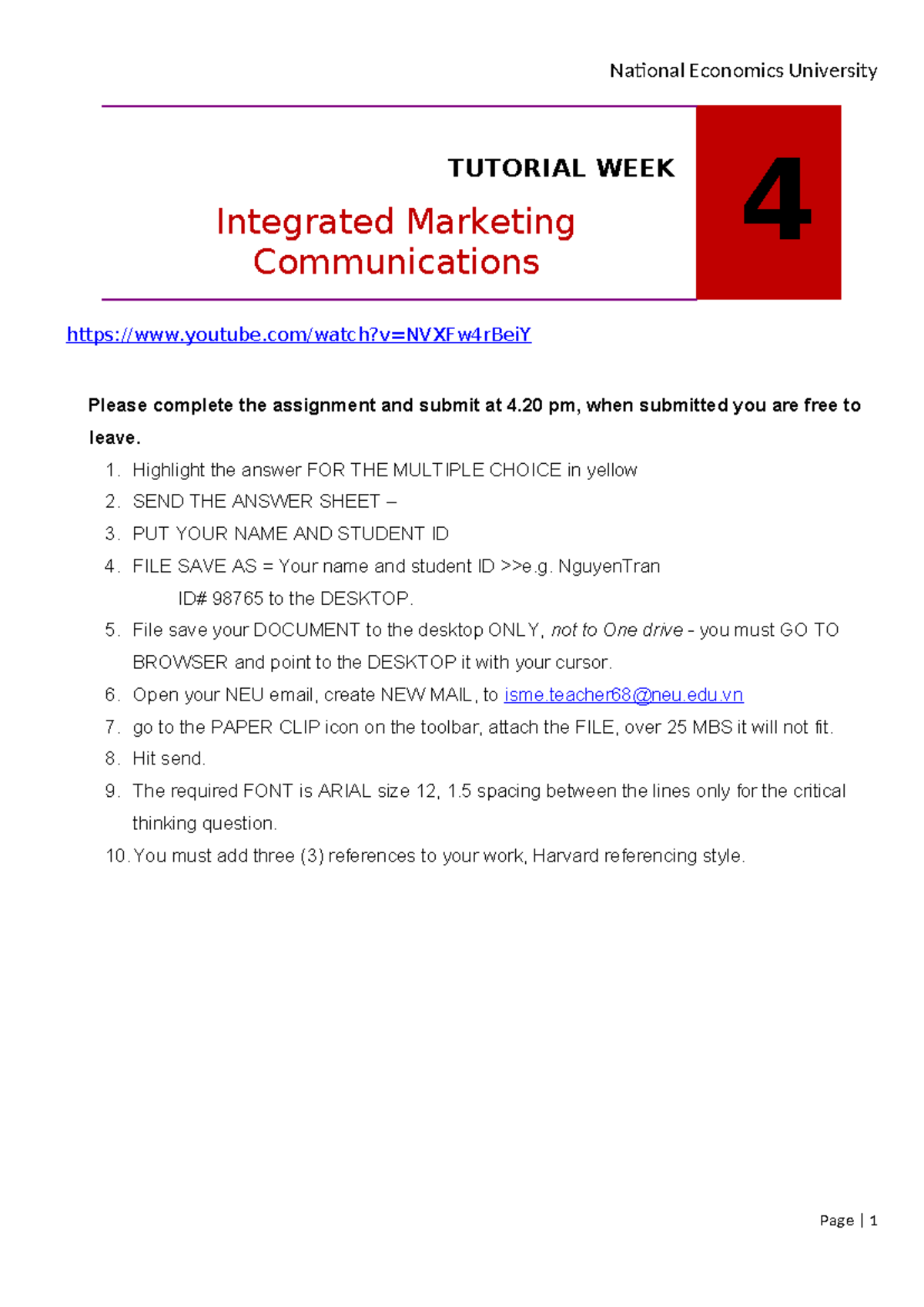 4 week IMC student copy - TUTORIAL WEEK Integrated Marketing ...