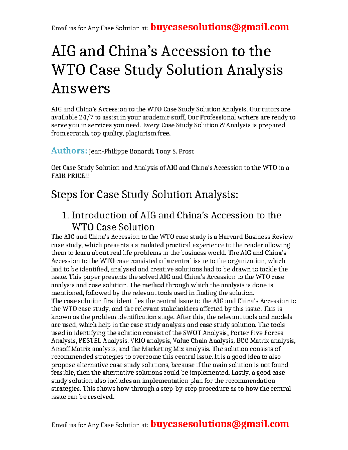 Case Solution AIG and China's Accession to the WTO - AIG and China’s ...
