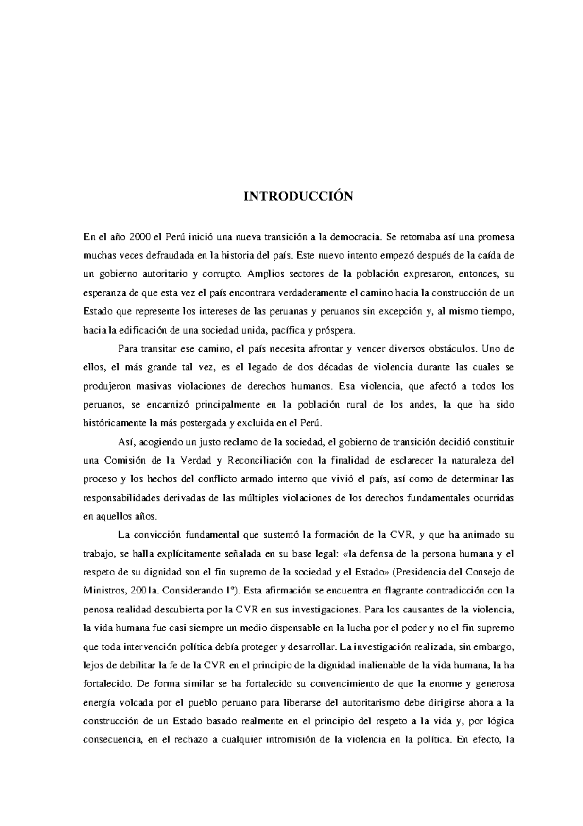 Introduccion informe final - INTRODUCCIÓN En el año 2000 el Perú inició ...