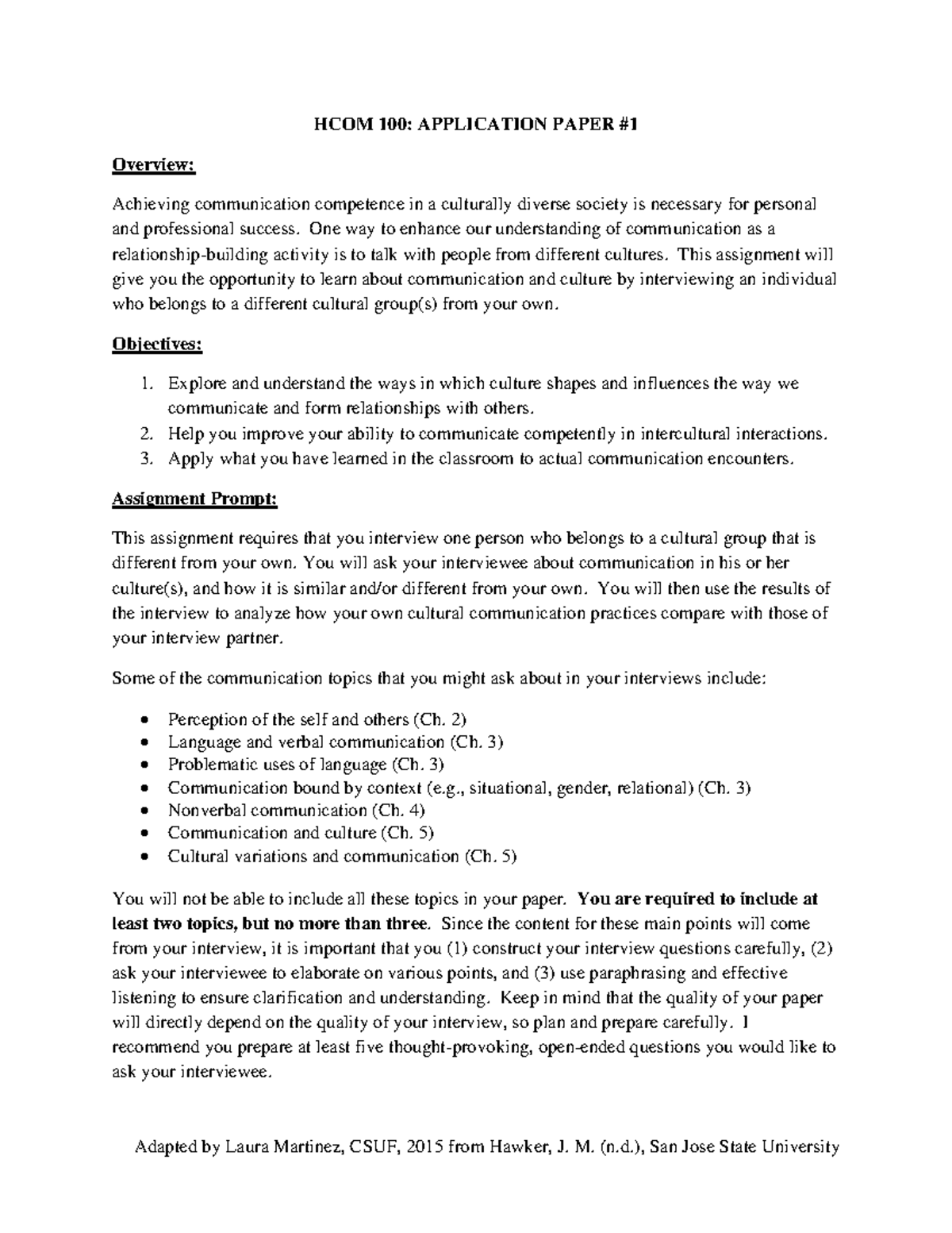 Paper 1 Prompt - work - HCOM 100: APPLICATION PAPER Overview: Achieving ...