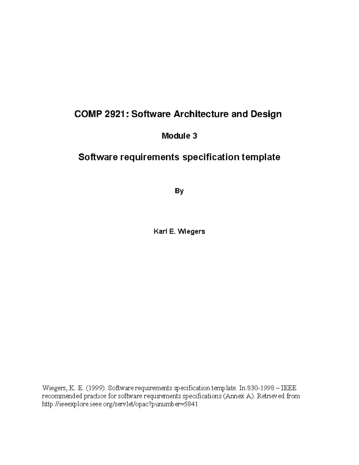 Week 1 COMP2921 SW2 m3 softwarerequirementsspecification - COMP 2921 ...