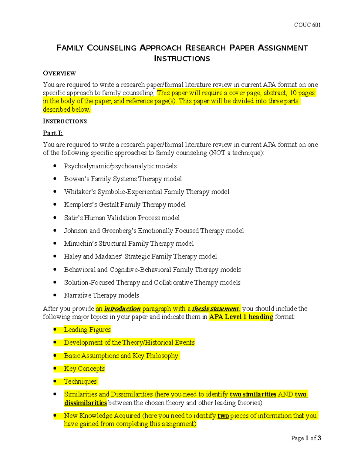 Family Counseling Appraoch Research Paper Assignment Instructions ...