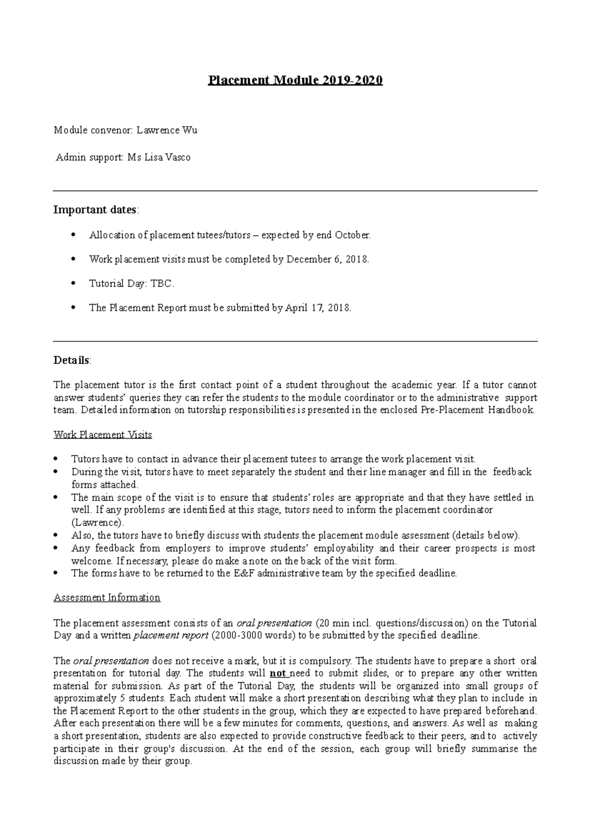 Guidelines Placement Module 2019-20 - Placement Module 20 19 -20 20 ...