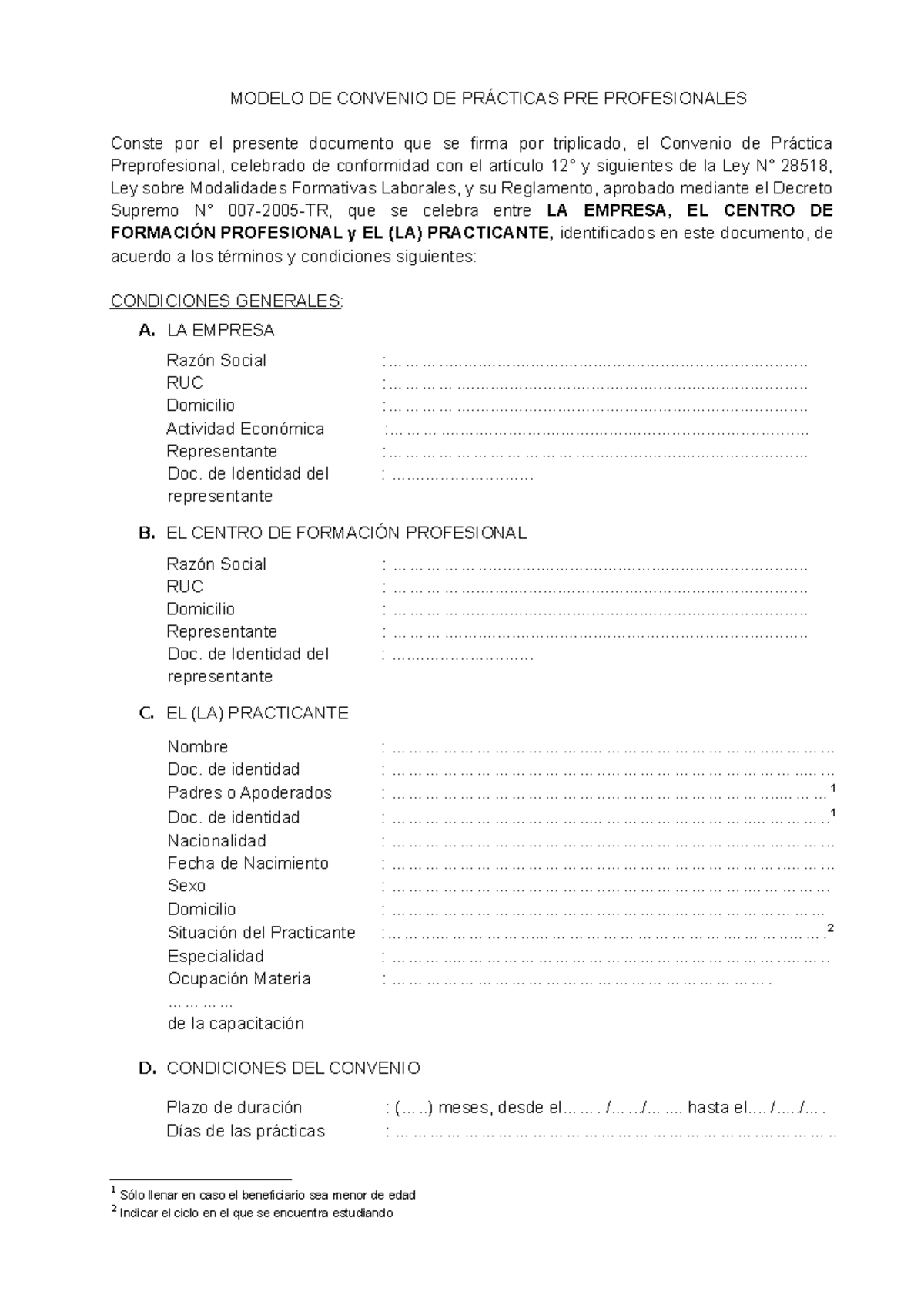 Upn modelo de convenio practicas pre profesionales 08 02 2021 - MODELO ...