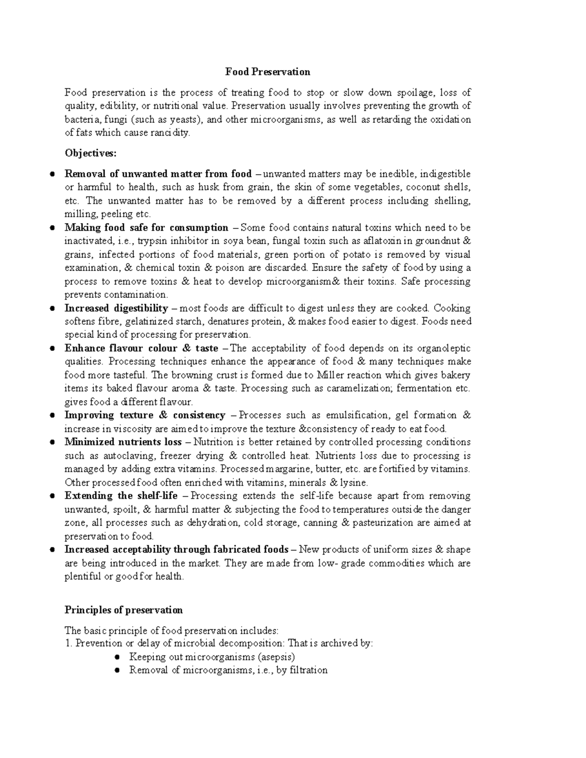 Food Preservation - Food Preservation Food preservation is the process ...