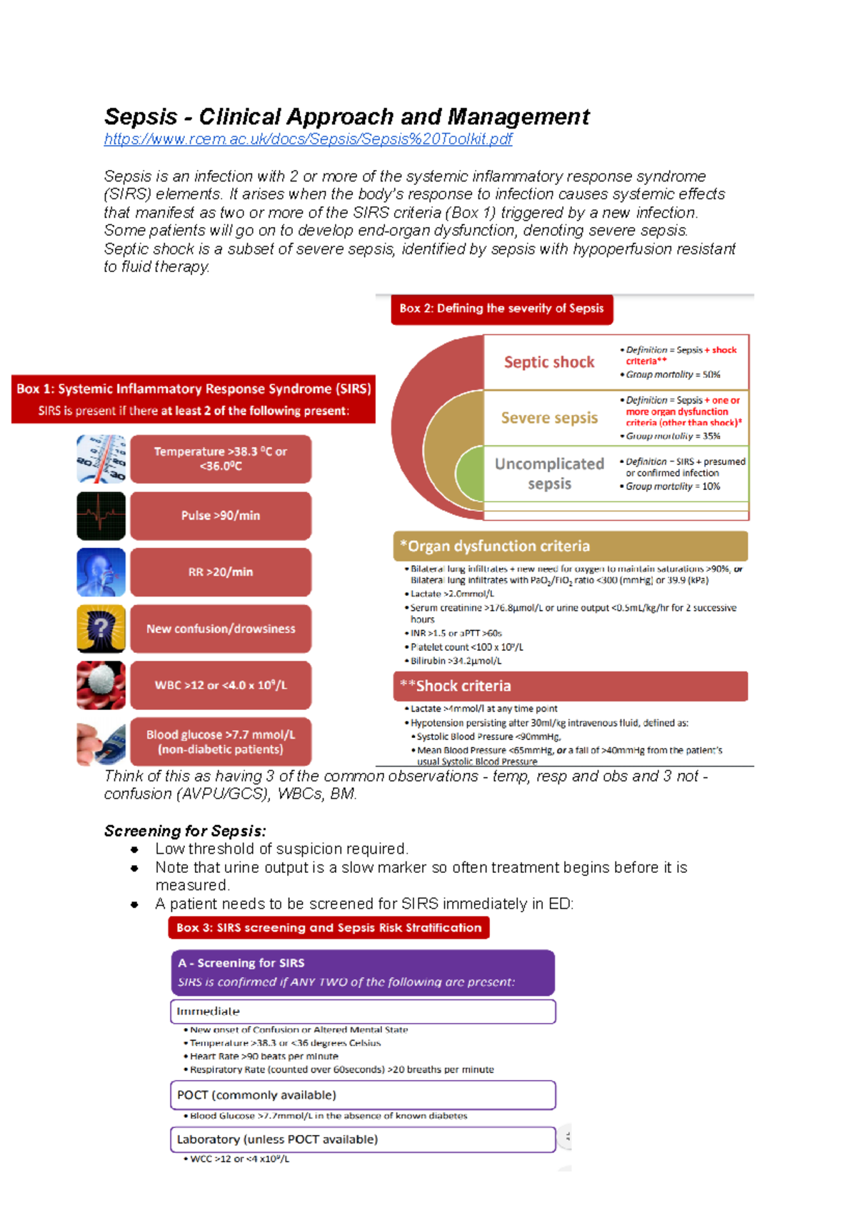 Sepsis - Lecture notes Year 4 Emergency Presentations - Sepsis ...