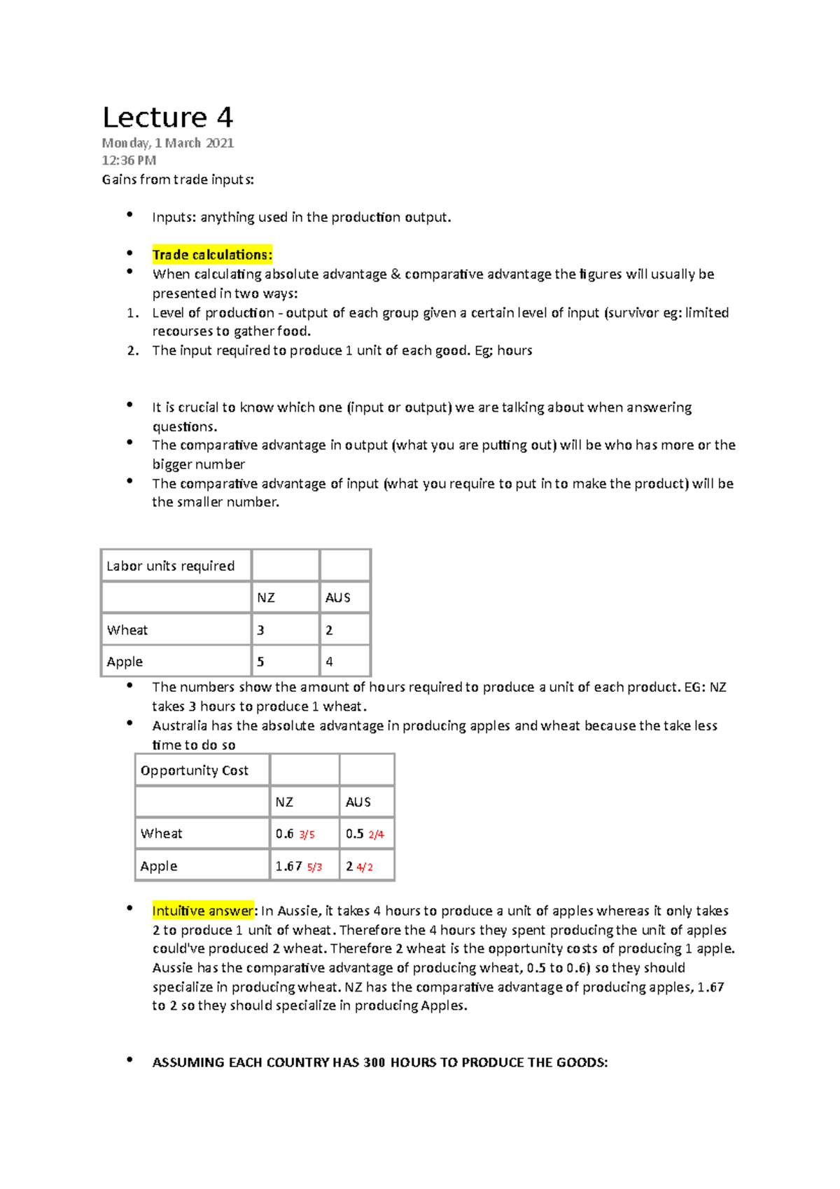 Trade notes - Lecture 4 Monday, 1 March 2021 12:36 PM Gains from trade ...