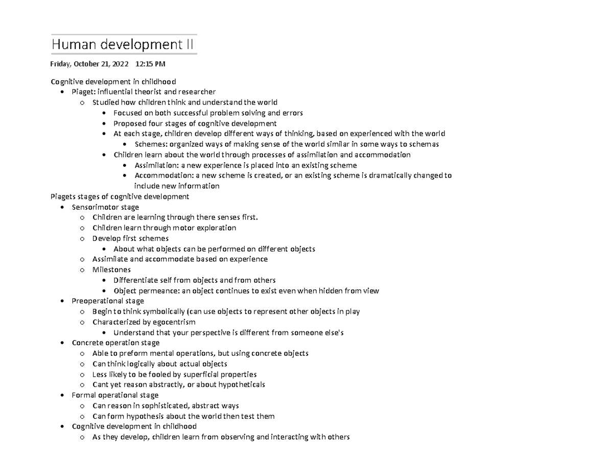 Human development II - Dr. gordon - Human development II Friday ...
