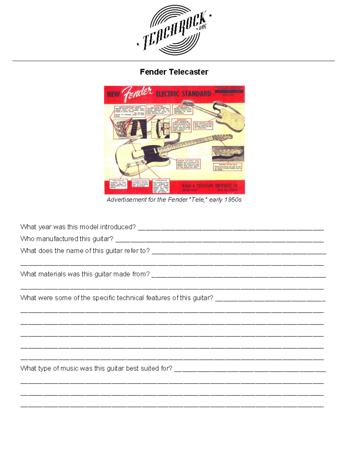 Cardell Rosenkrance - L005H01 - Fender Telecaster Advertisement for the ...