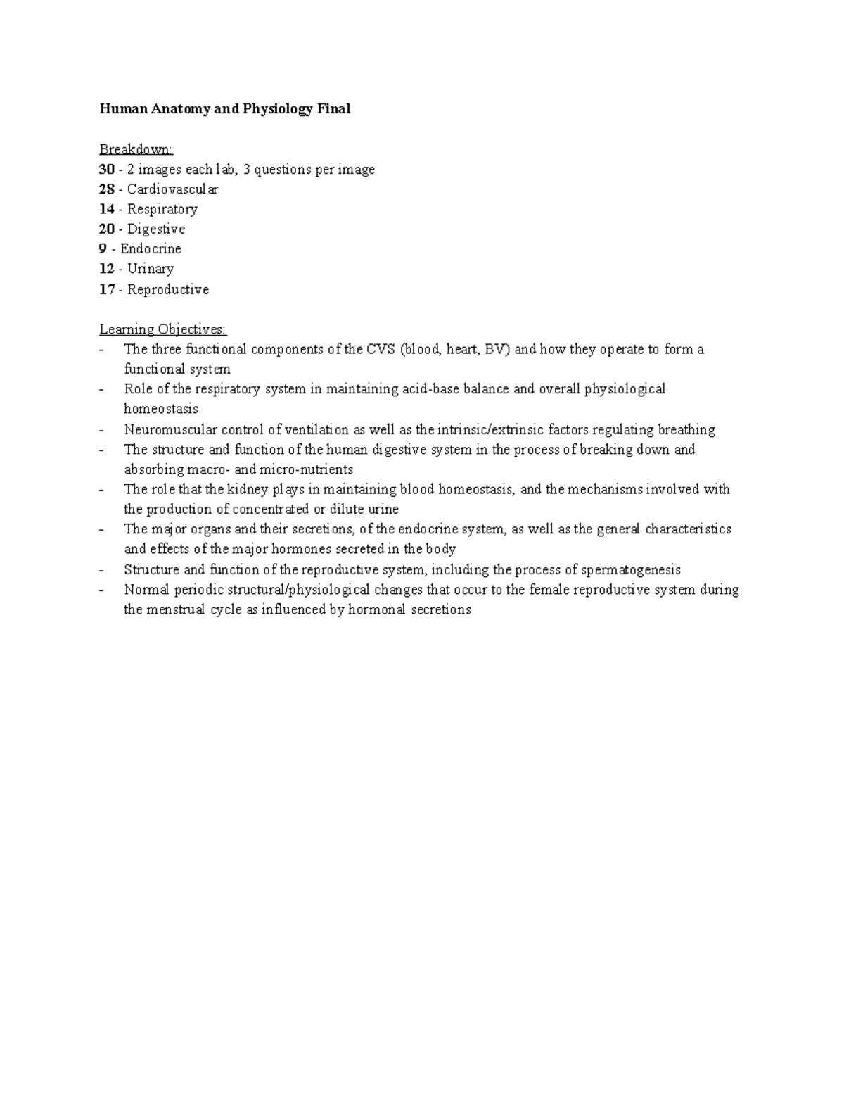 Human Anatomy and Physiology II - Summary - 2YY3 Final - Human Anatomy ...
