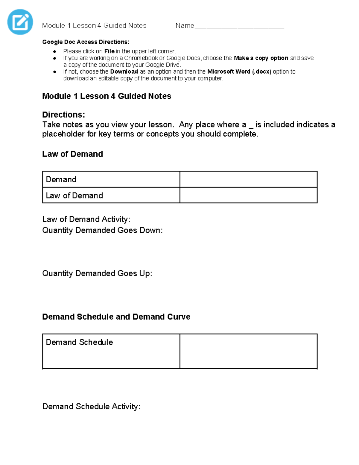 Module 1 Lesson 4 Guided Notes - Google Doc Access Directions: Please ...