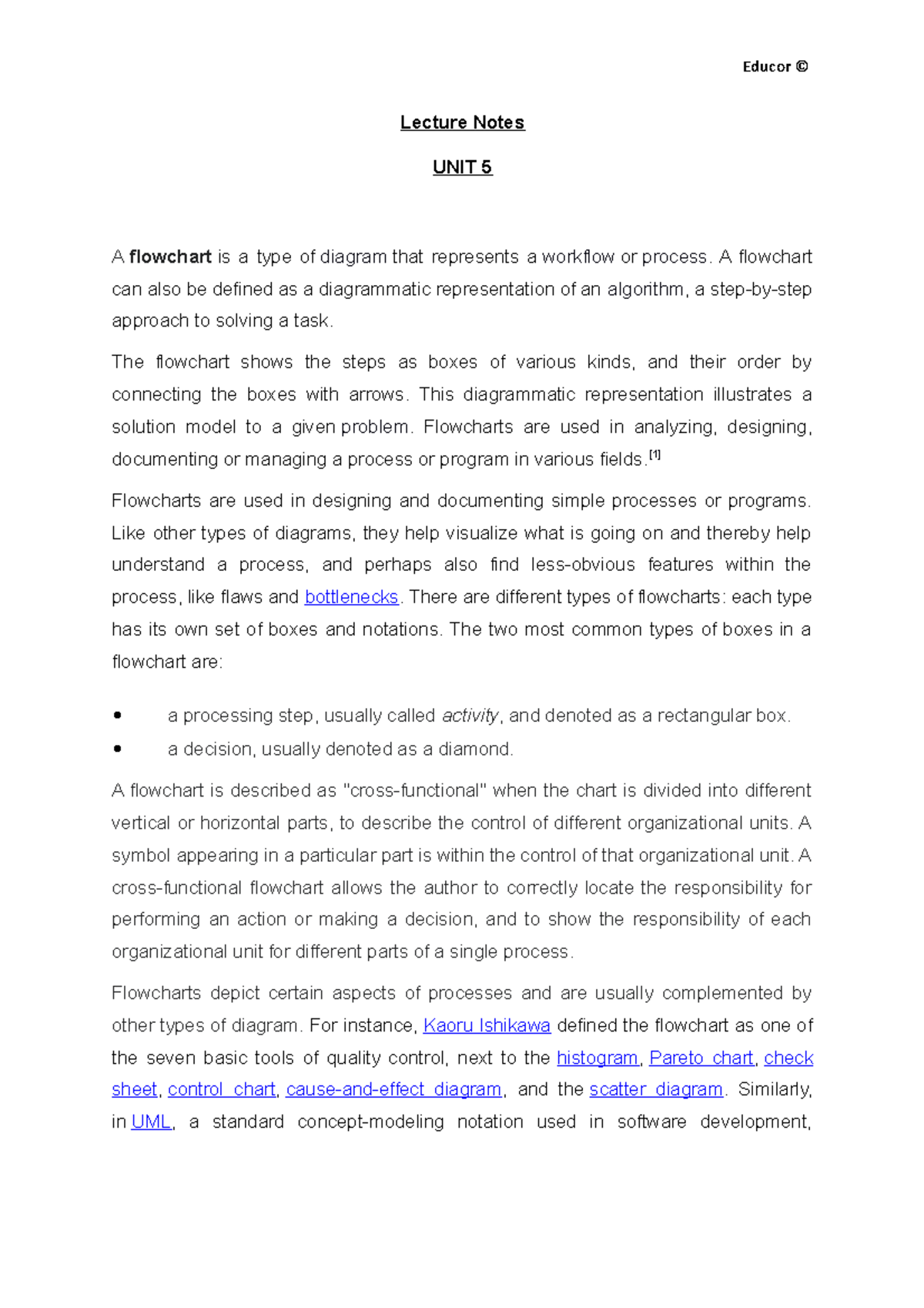 Lecture Notes Explaining the Flow Chart - Lecture Notes UNIT 5 A ...