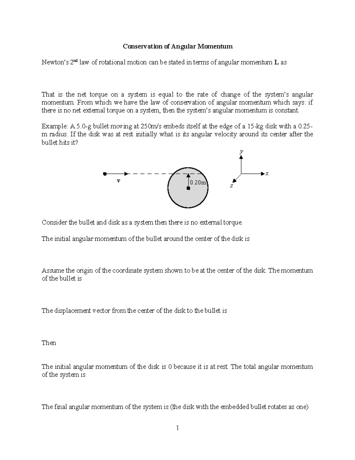 Conservation of Angular Momentum question - Conservation of Angular ...