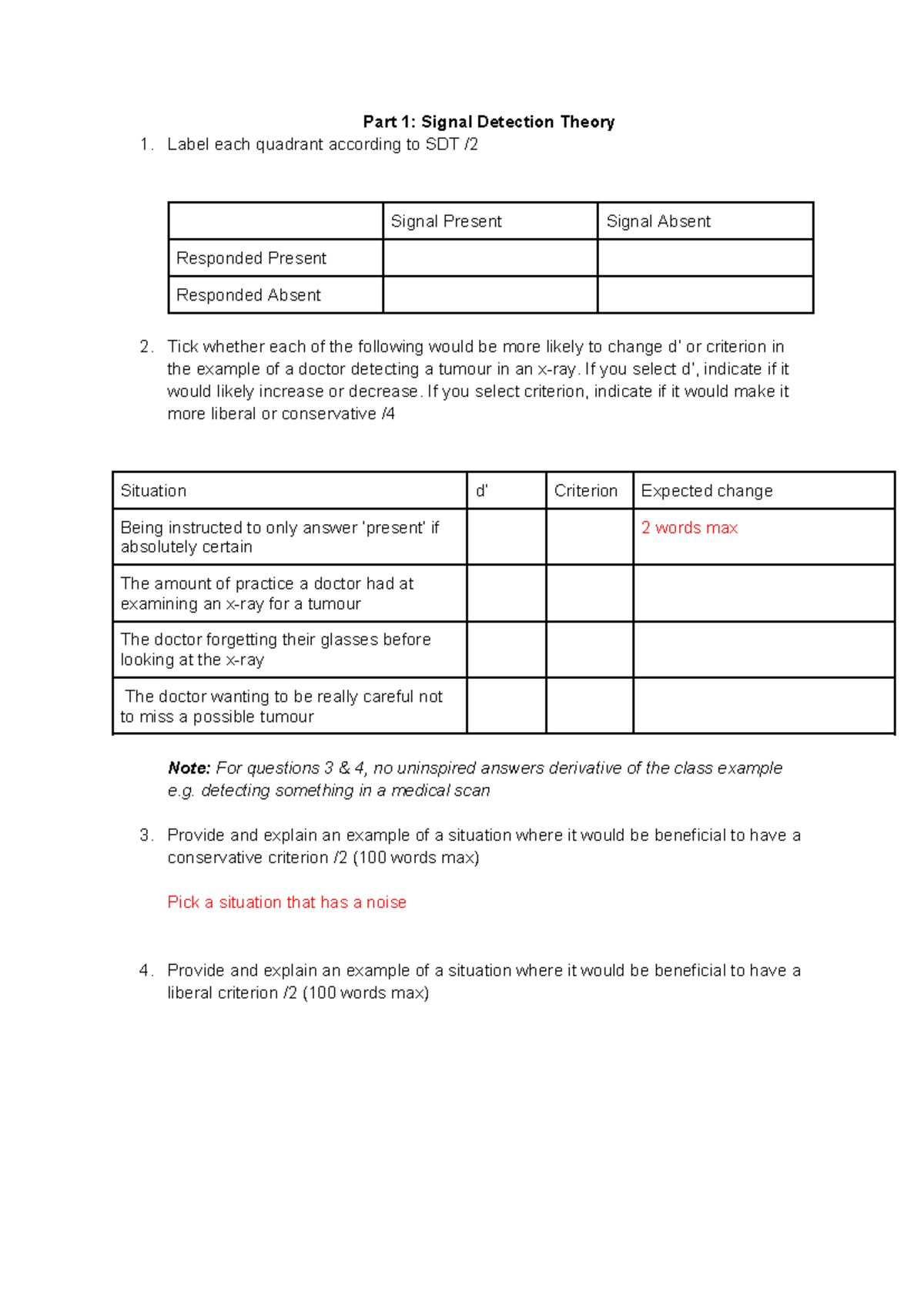 Assignment 1 Signal Detection Theory1 Part 1 Signal Detection