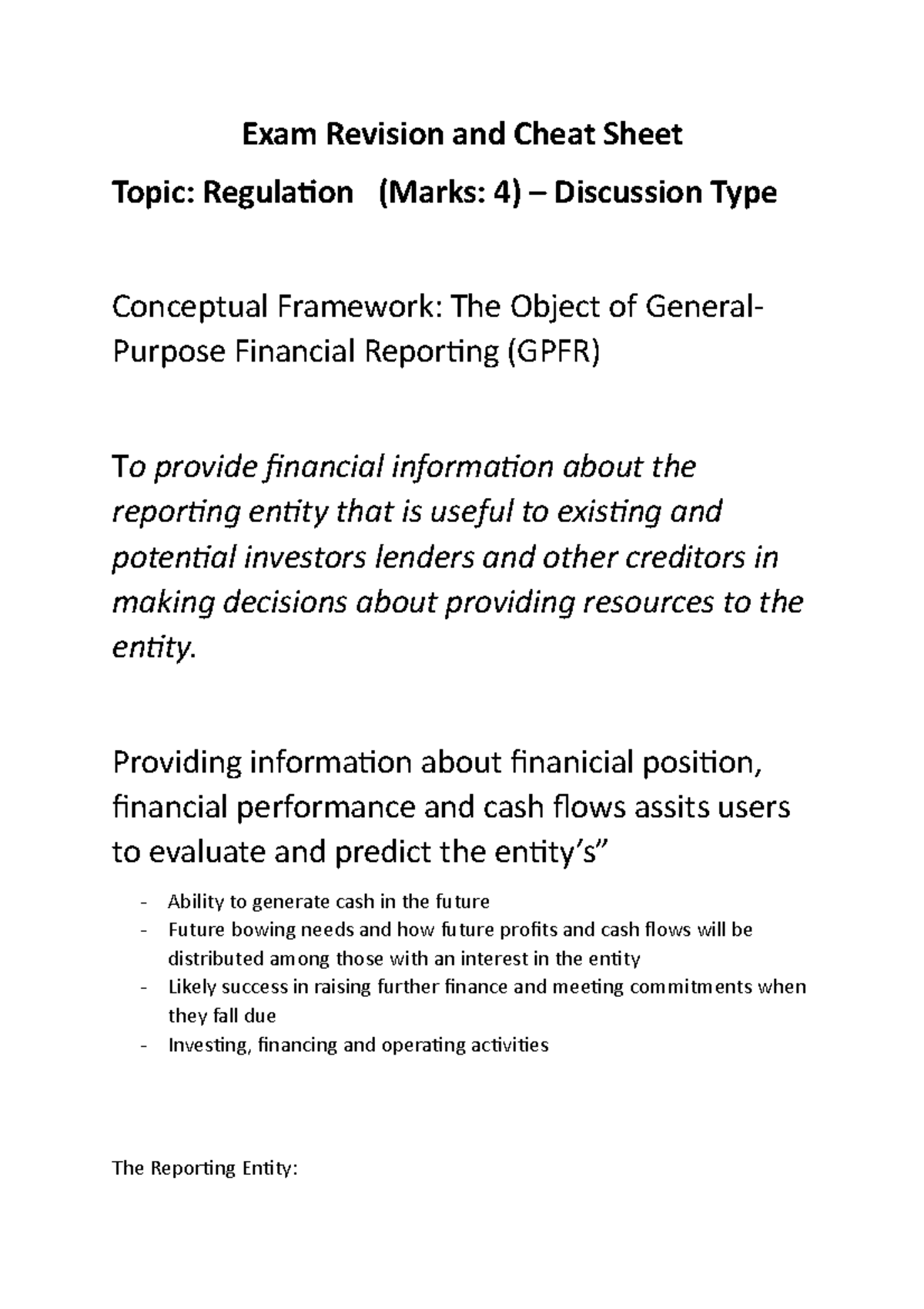 Exam Revision and Cheat Sheet Regulation Questions and Solutions - Exam ...
