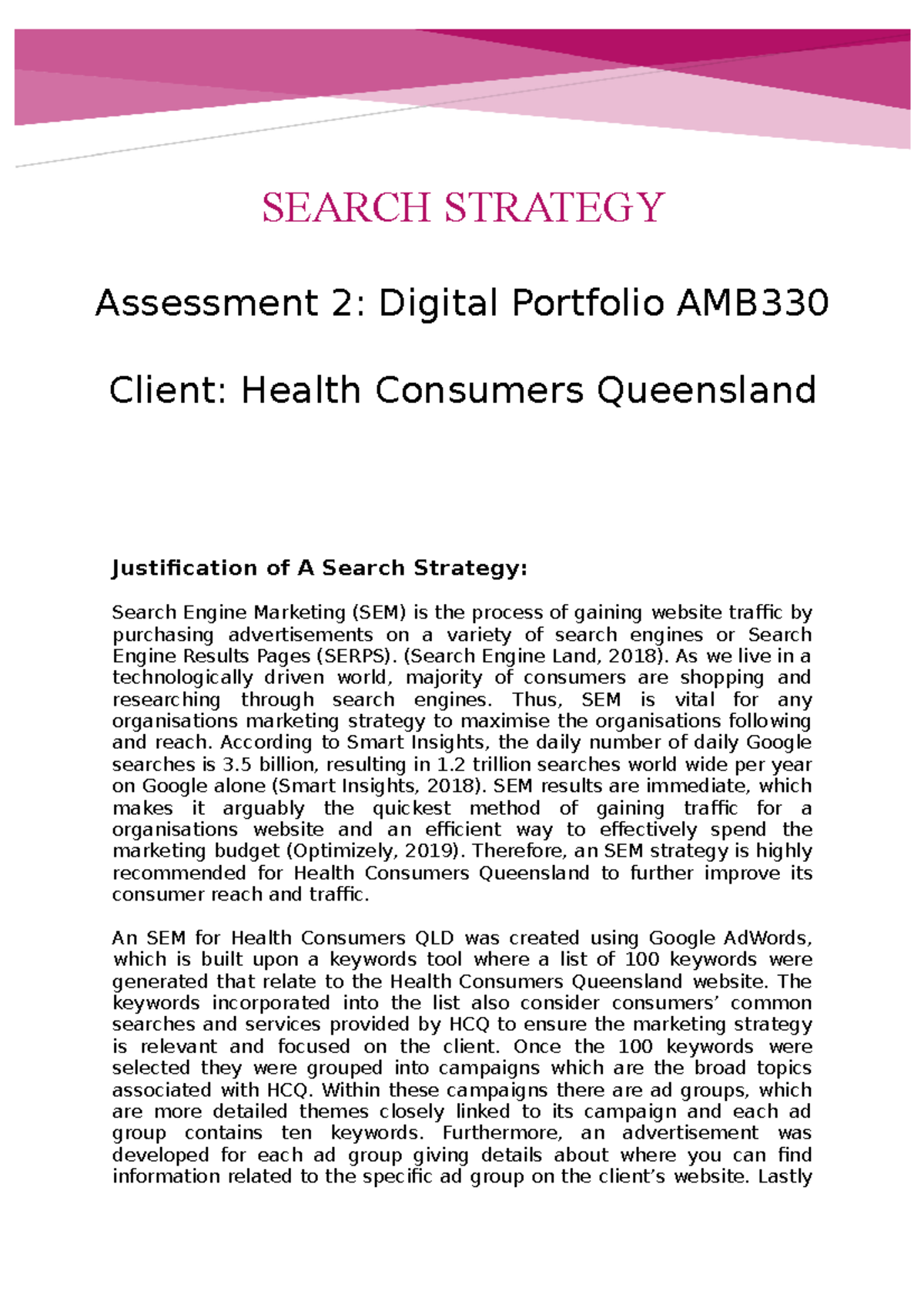Search Strategy AMB330 - Justification of A Search Strategy: Search ...