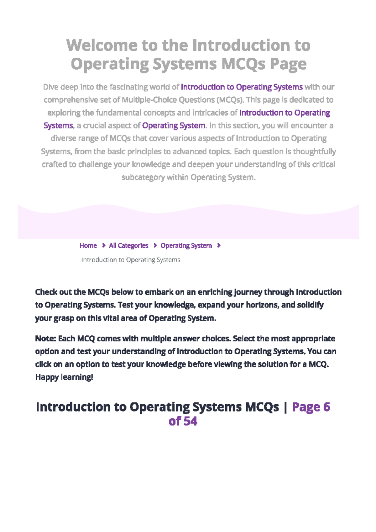 Basic 4 - notes - Welcome to the Introduction to Operating Systems MCQs ...
