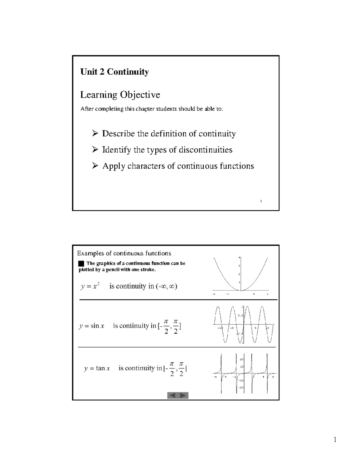 Unit 2 - Continuity F2019 - 1 Unit 2 Continuity Learning Objective ...