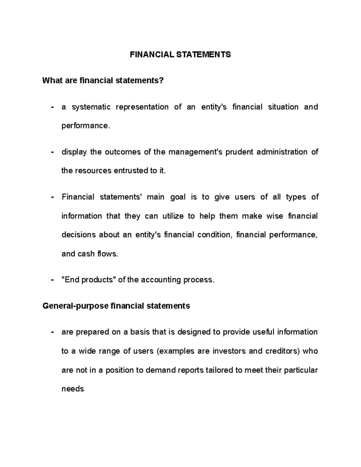Financial Statements - FINANCIAL STATEMENTS What are financial ...