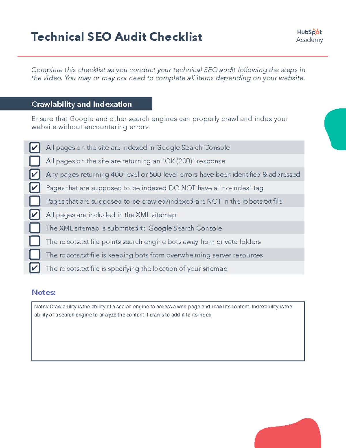MBA 645 R2- Editable SEO-II-Cert-Worksheet SEOTech Checklist Hubspot ...
