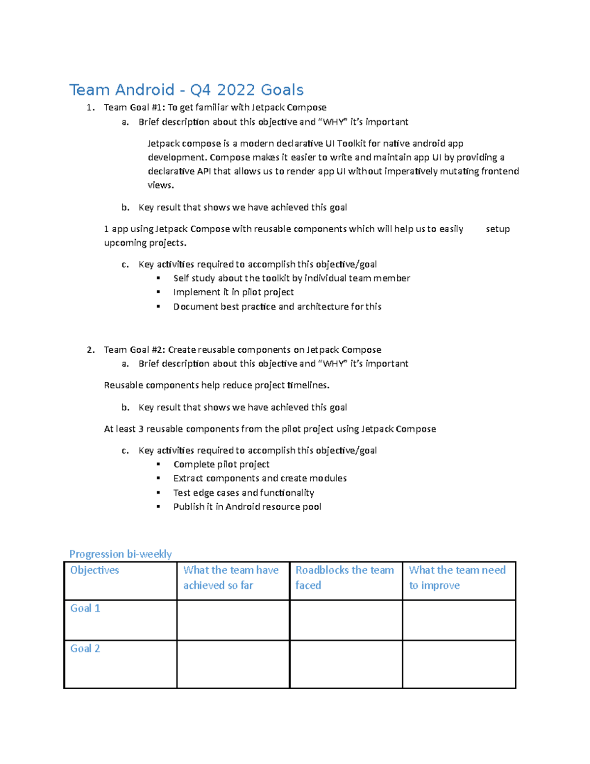 Q4 2022 Goals - Team Android - Team Android - Q4 2022 Goals Team Goal ...