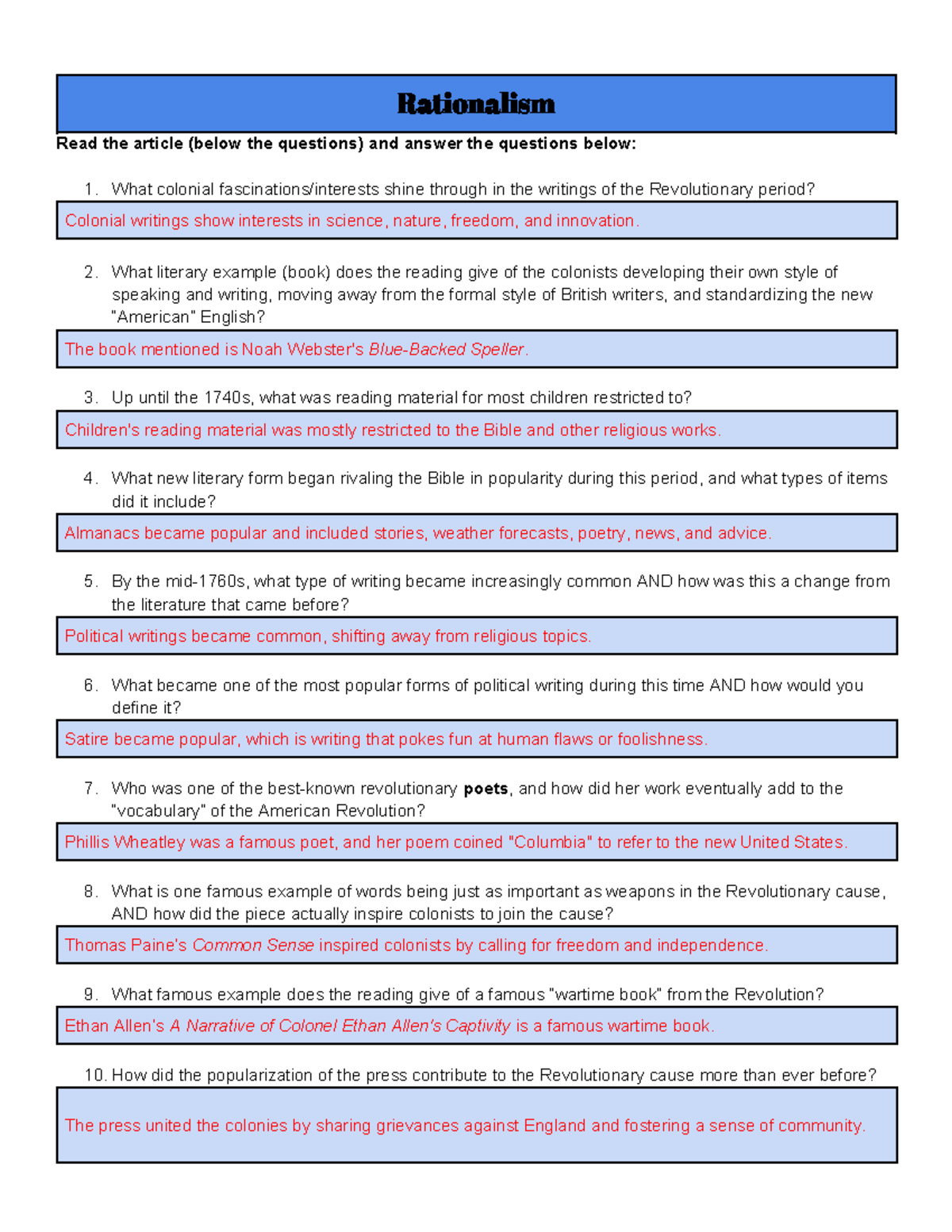Copy of Rationalism Article - Rationalism Read the article (below the ...