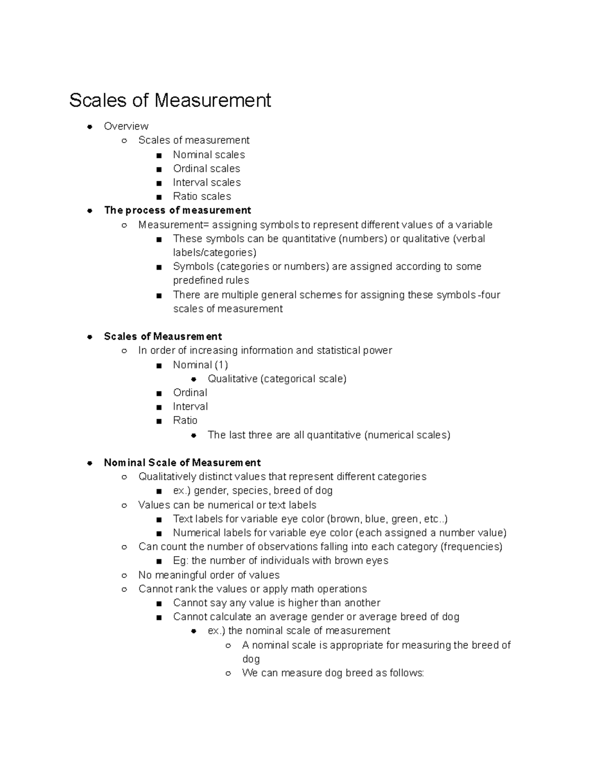 Chapter 8 pt. 1 (PSY 308 309) - Scales of Measurement Overview Scales ...