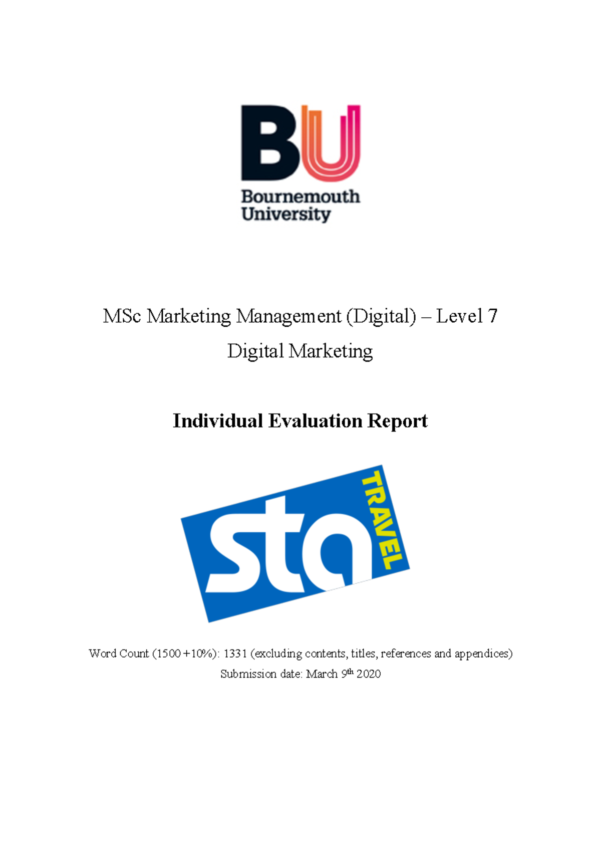 Digital Marketing - Individual Evaluation Report - STA Travel Analysis ...