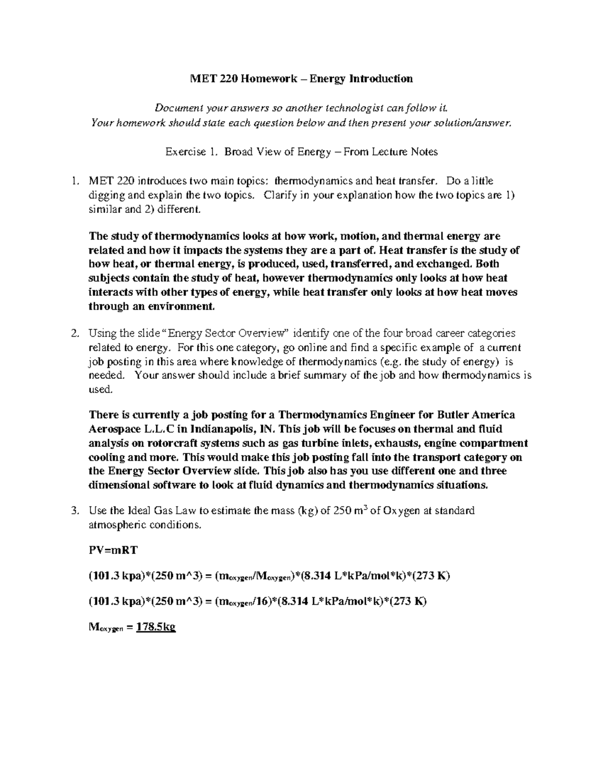 Homework 1 Assignment - MET 220 Homework – Energy Introduction Document ...