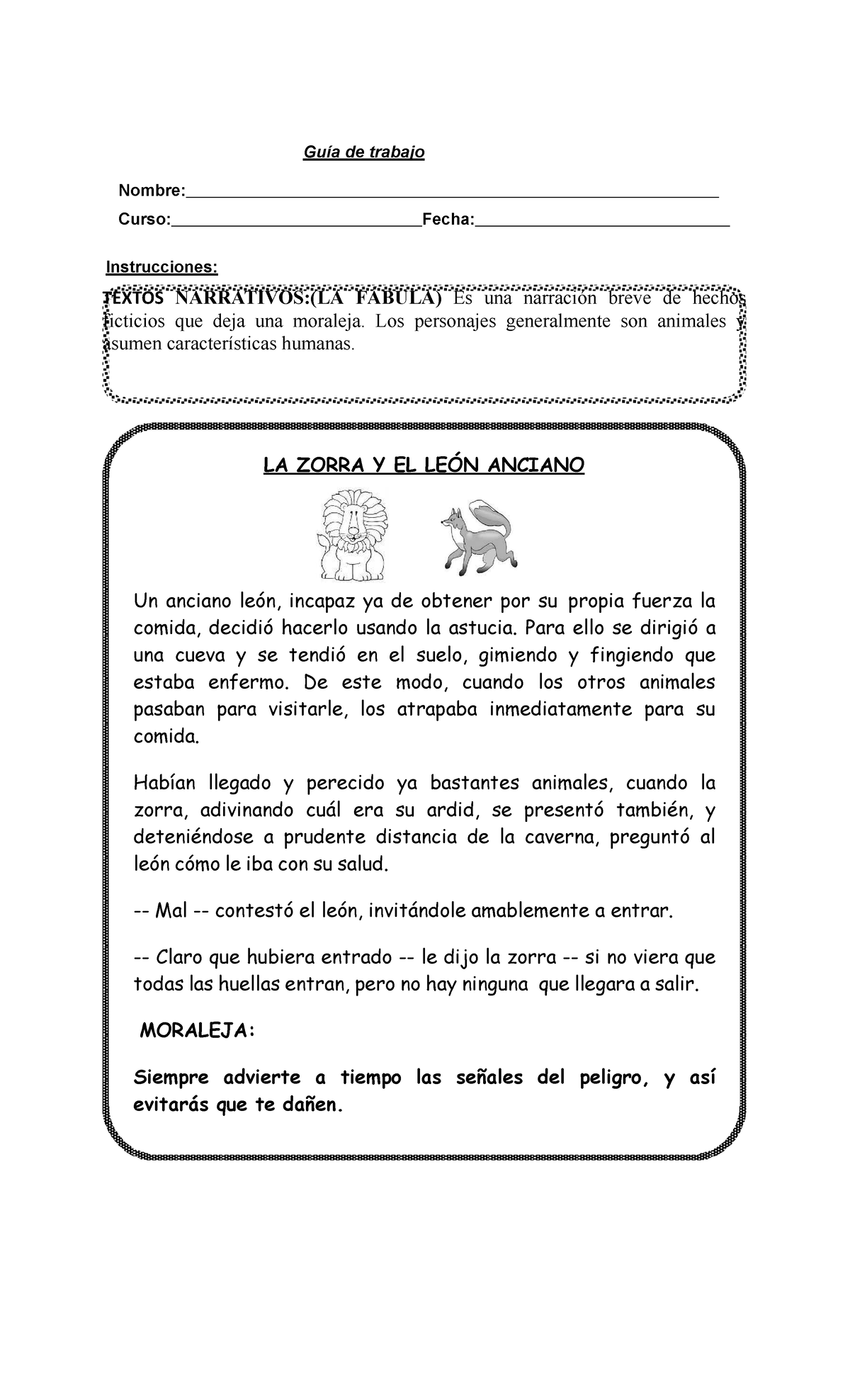 GUIA Fabula Y Leyenda - TEXTOS NARRATIVOS:(LA FÁBULA) Es una narración ...