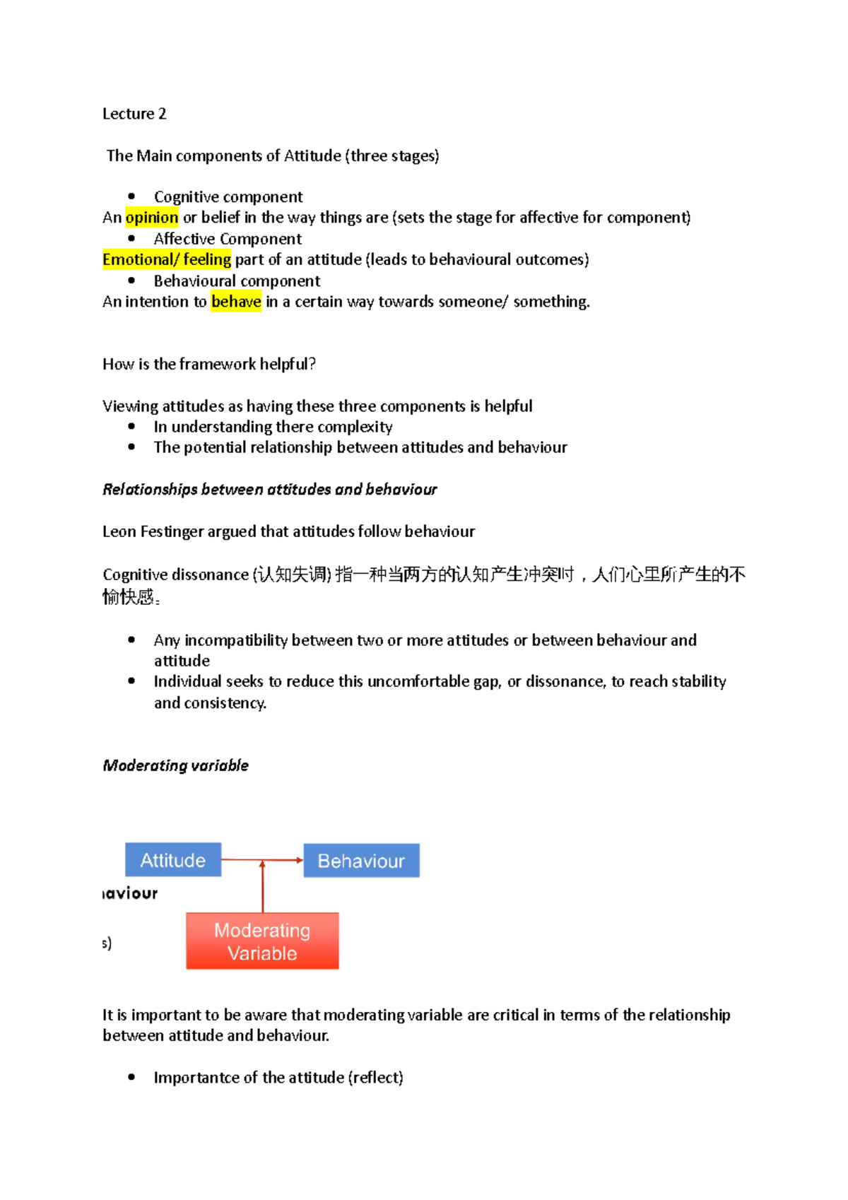 Lecture 2 - lec 2 - Lecture 2 The Main components of Attitude (three stages) Cognitive component ...