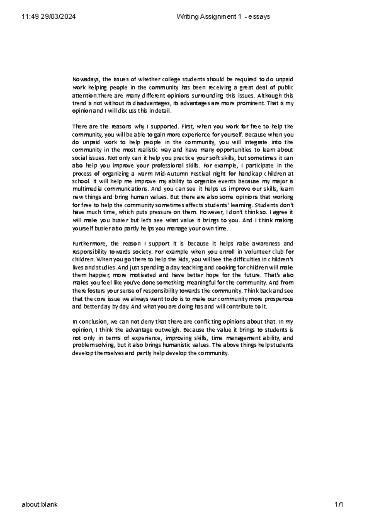 Writing Assignment 1 - essays - 11:49 29/03/2024 Writing Assignment 1 - essays about:blank 1 ...
