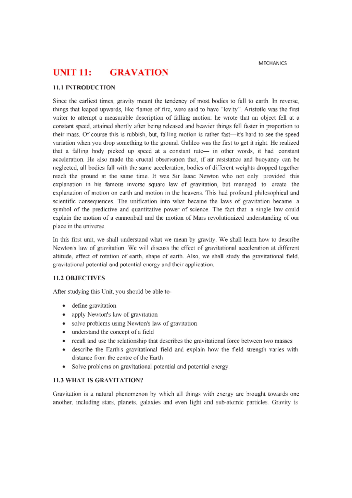 BSC Physics Mechanics 1st Year UNIT 11 - Studocu