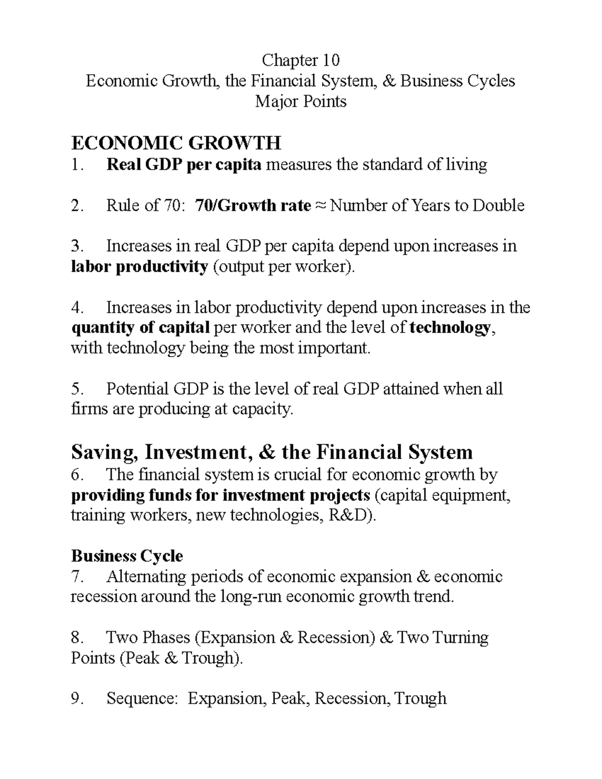 MP Ch10 - Summary Principles Of Eco II - Chapter 10 Economic Growth ...