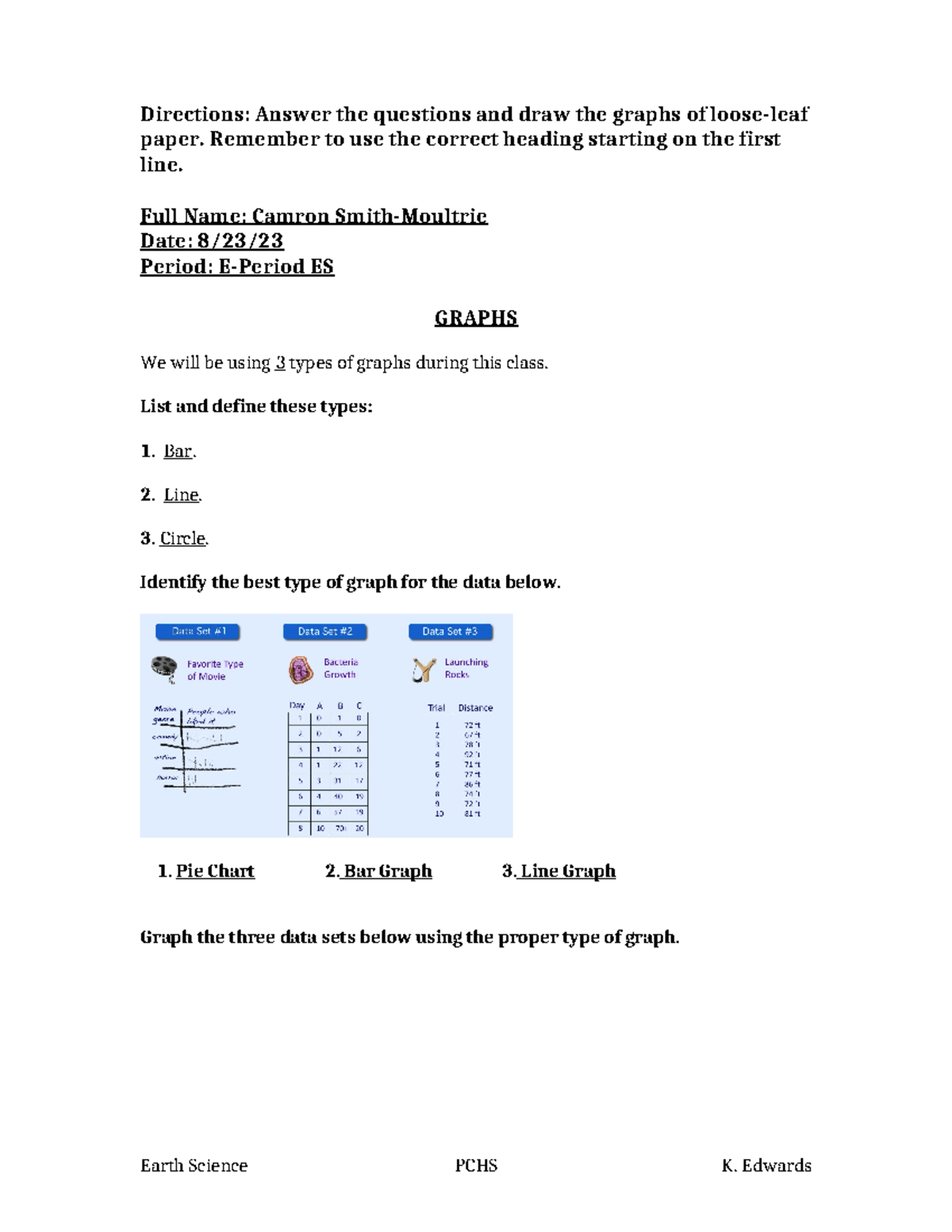 3+Graphs - ewewew - Directions: Answer the questions and draw the ...