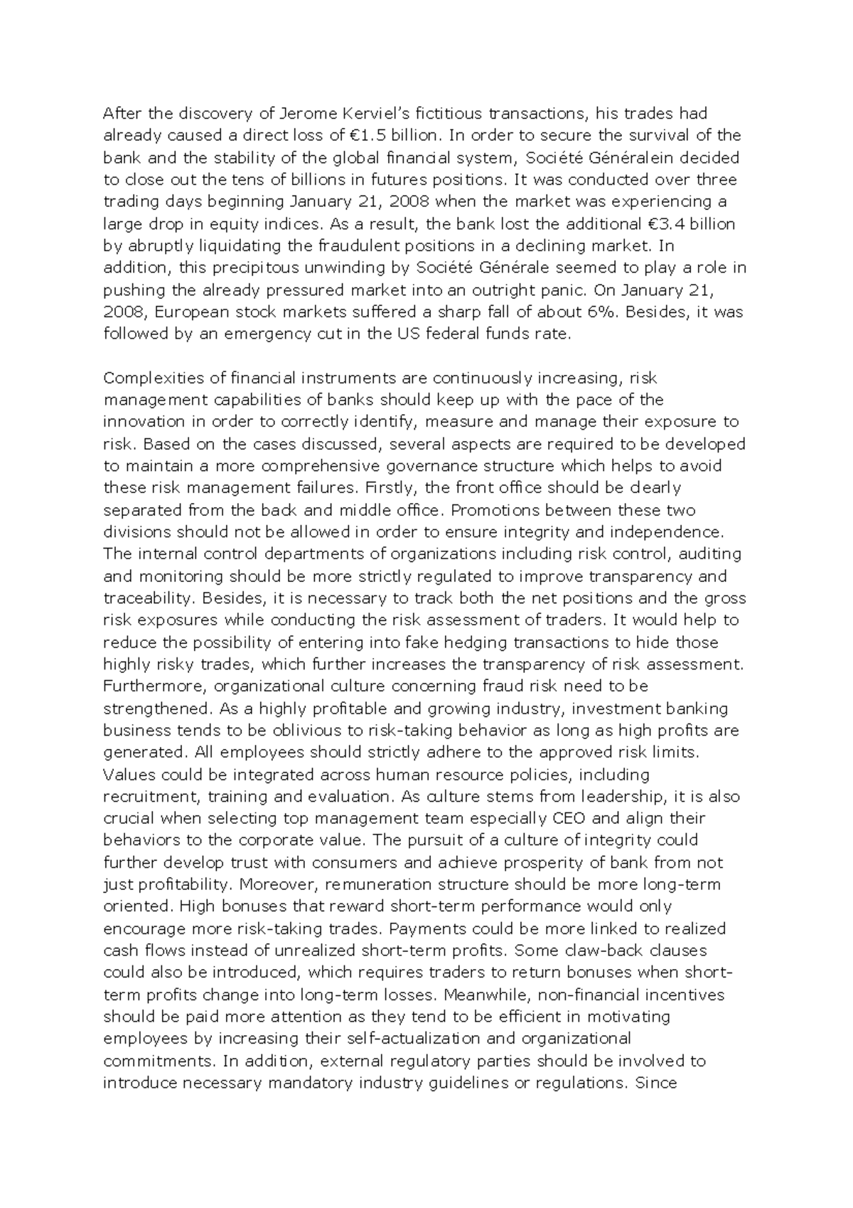 Société Générale - After the discovery of Jerome Kerviel’s fictitious ...