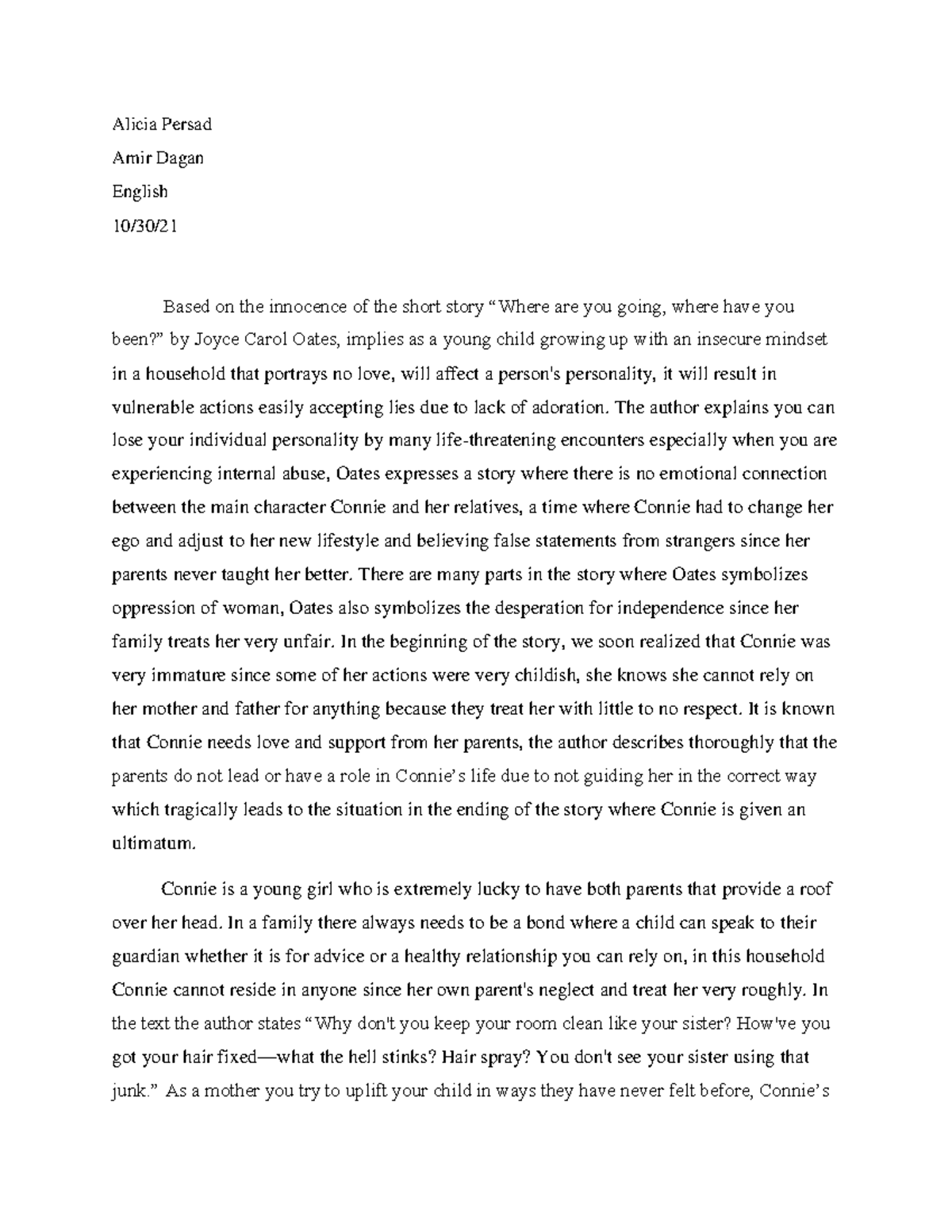 Alicia Persad English Essay- Based on the innocence of the short story ...