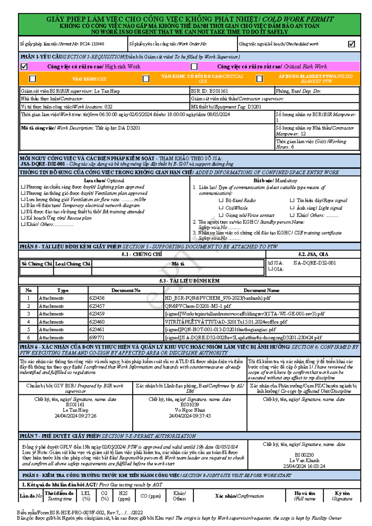 PTW A4 rev7 - the manual - Biểu mẫu/Form BSR-HSE-PRO-007/F-002, Rev ...