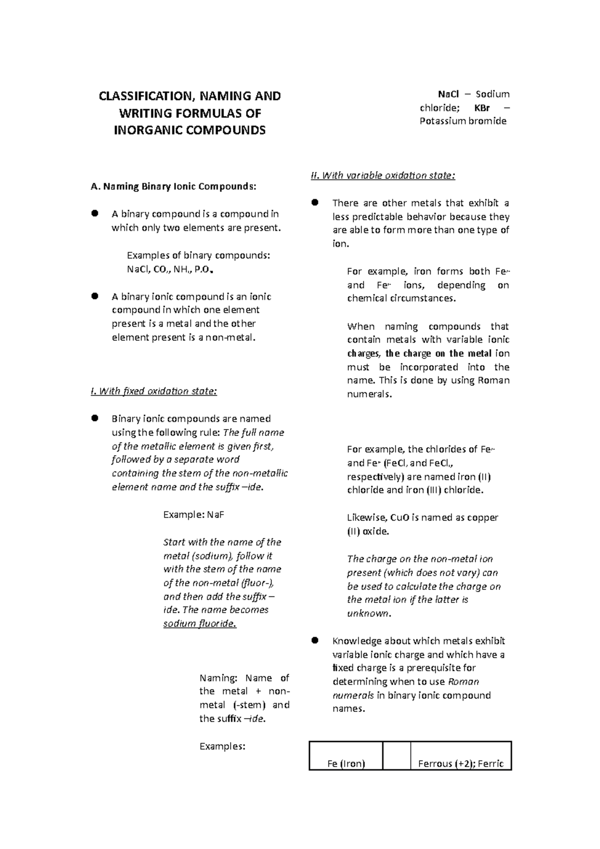 Classification-naming-and-writing-formulas inorg lesson 4 ...