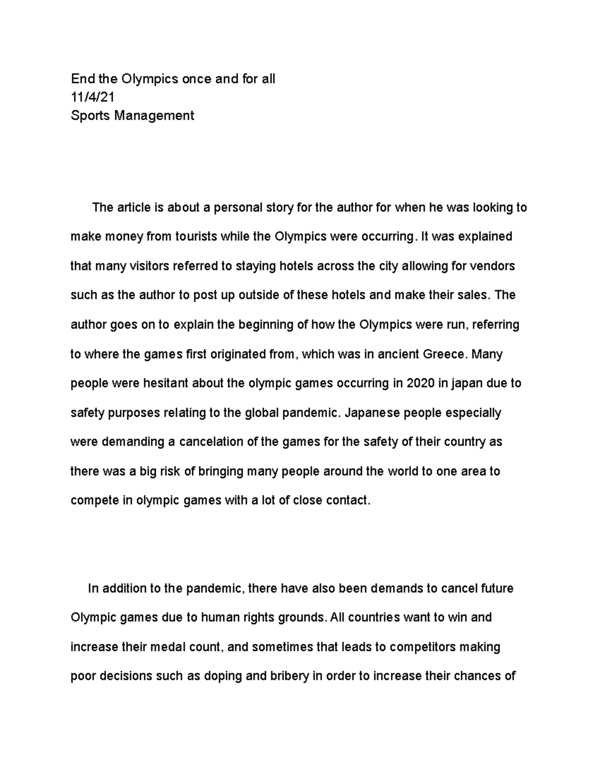 SPM Critical Thinking #7 - End the Olympics once and for all 11/4 ...