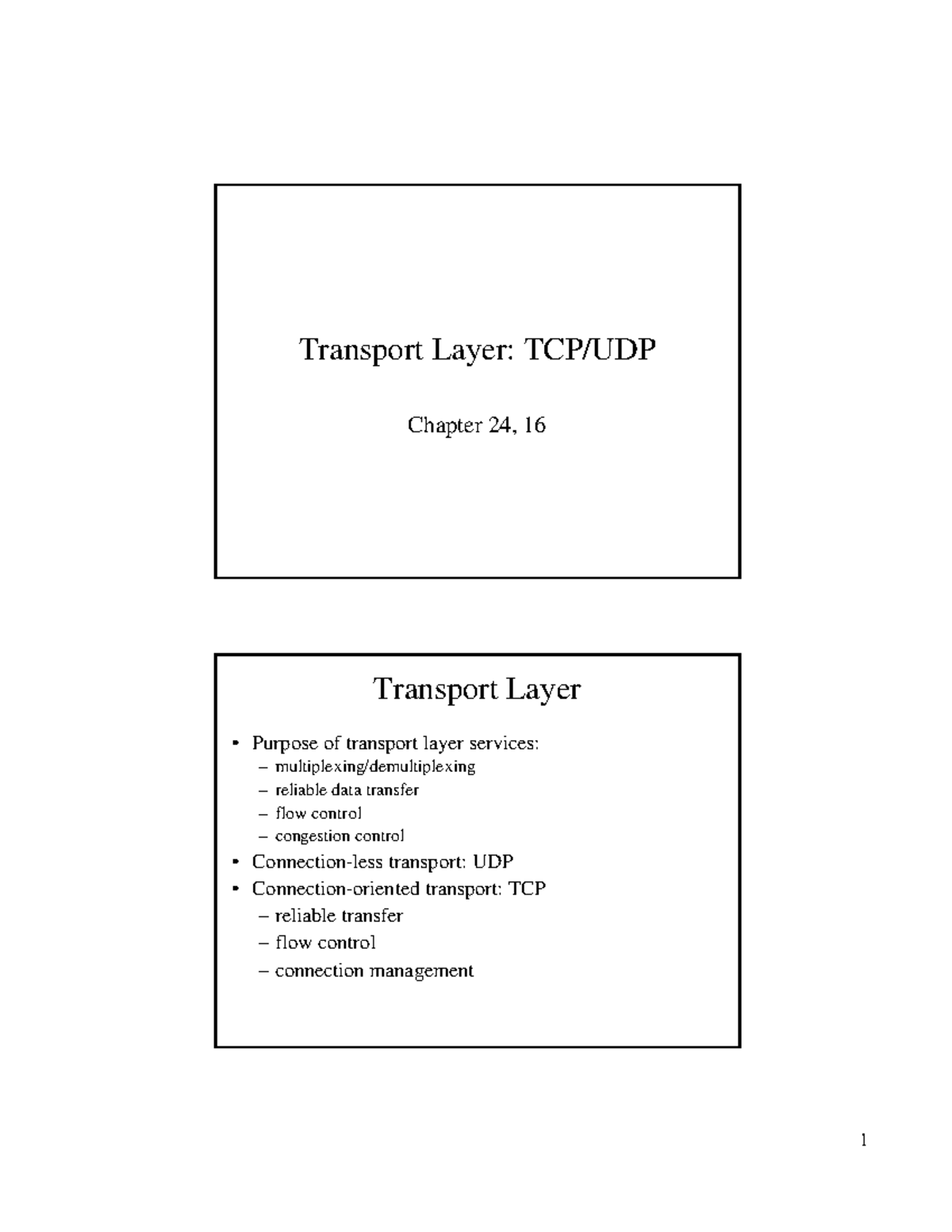 Transport Layer: TCP/UDP - Transport Layer: TCP/UDP Chapter 24, 16 ...