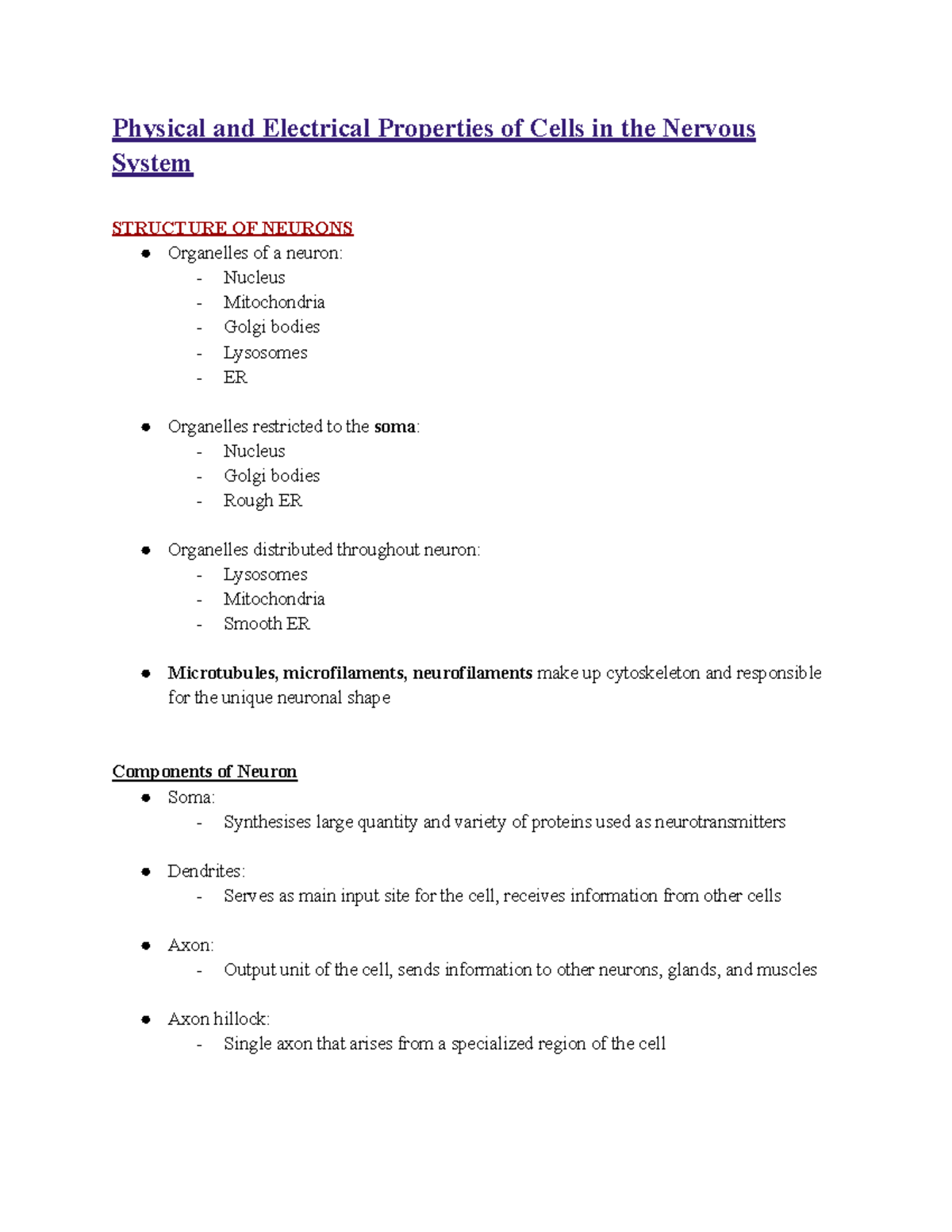 Ch. 5 notes - Neuroscience Ch. 5 - Physical and Electrical Properties ...