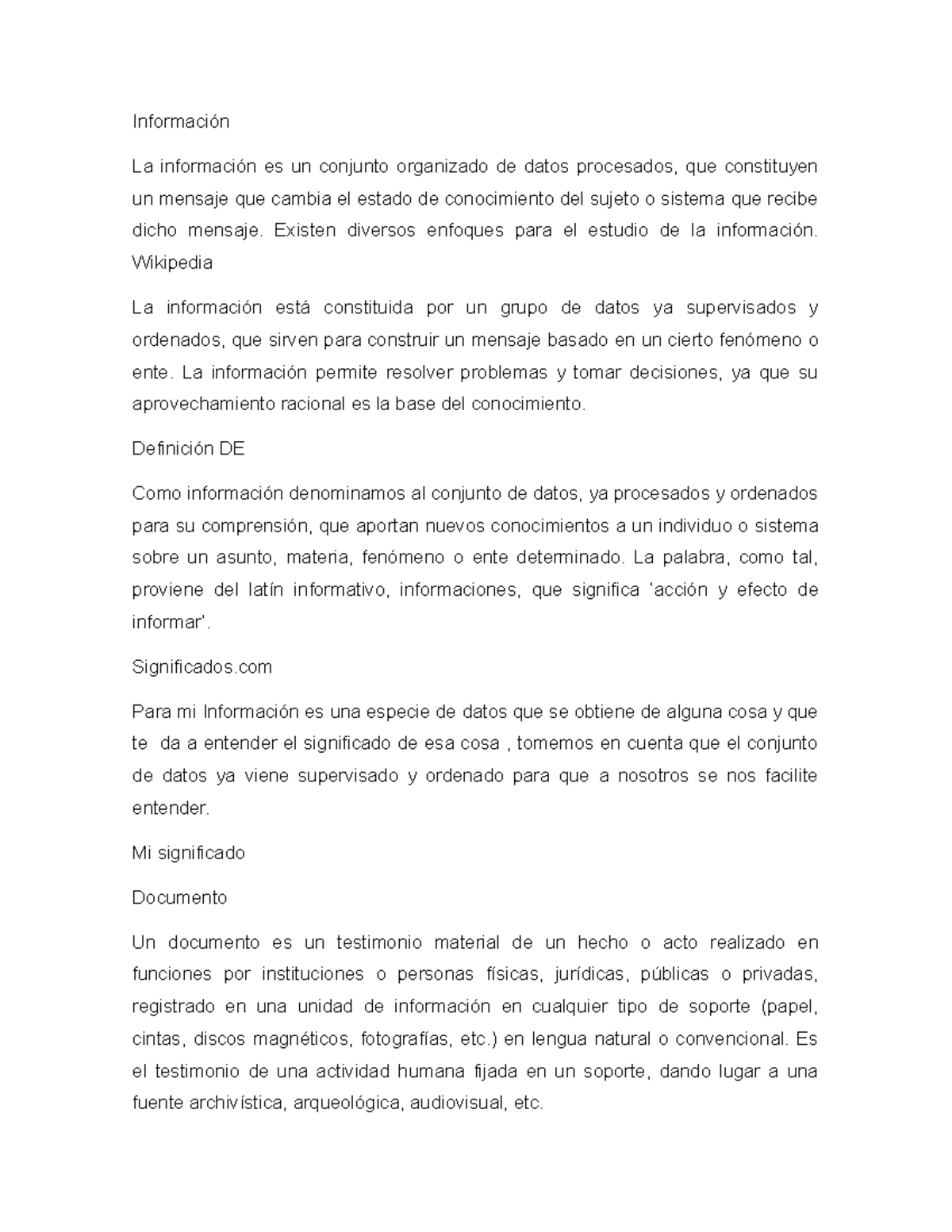 Conceptos dere pdf - Información La información es un conjunto ...