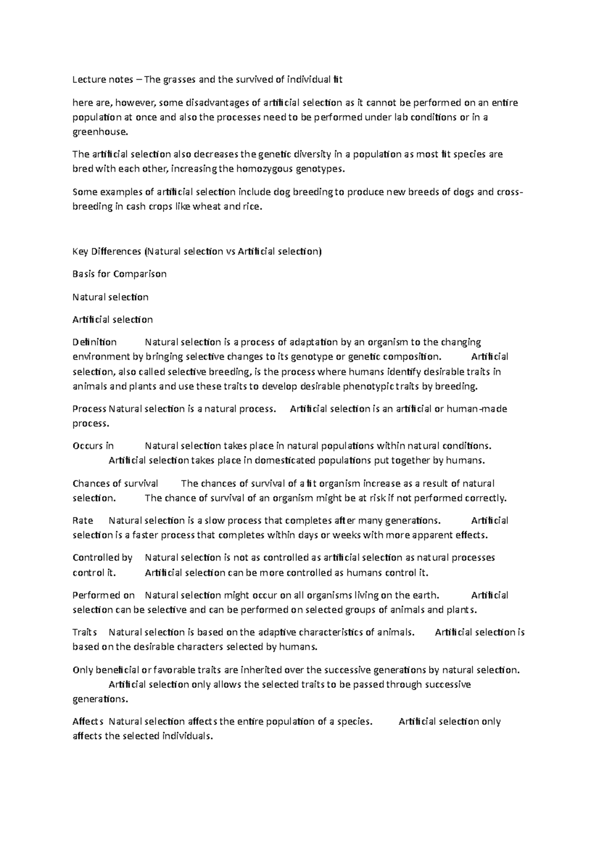 Lecture notes – The grasses and the survived of individual fit - The ...