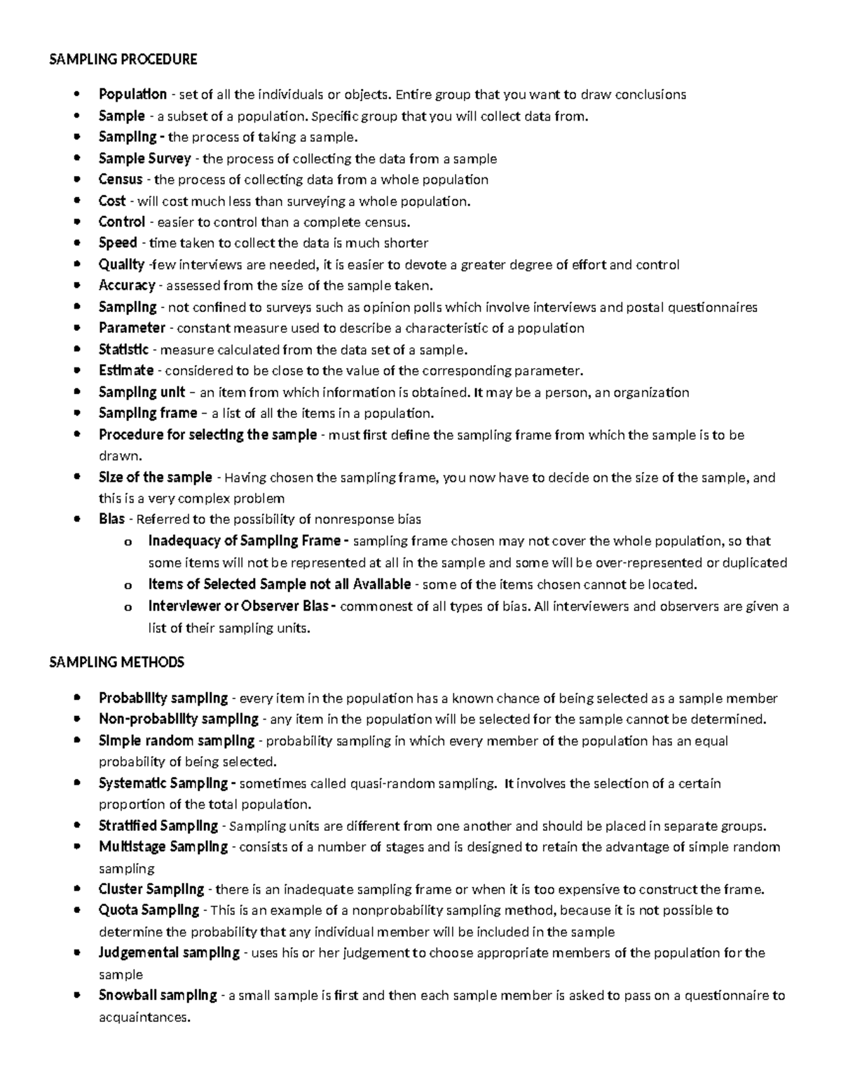 MS102-Midterm-reviewer - SAMPLING PROCEDURE Population - set of all the ...