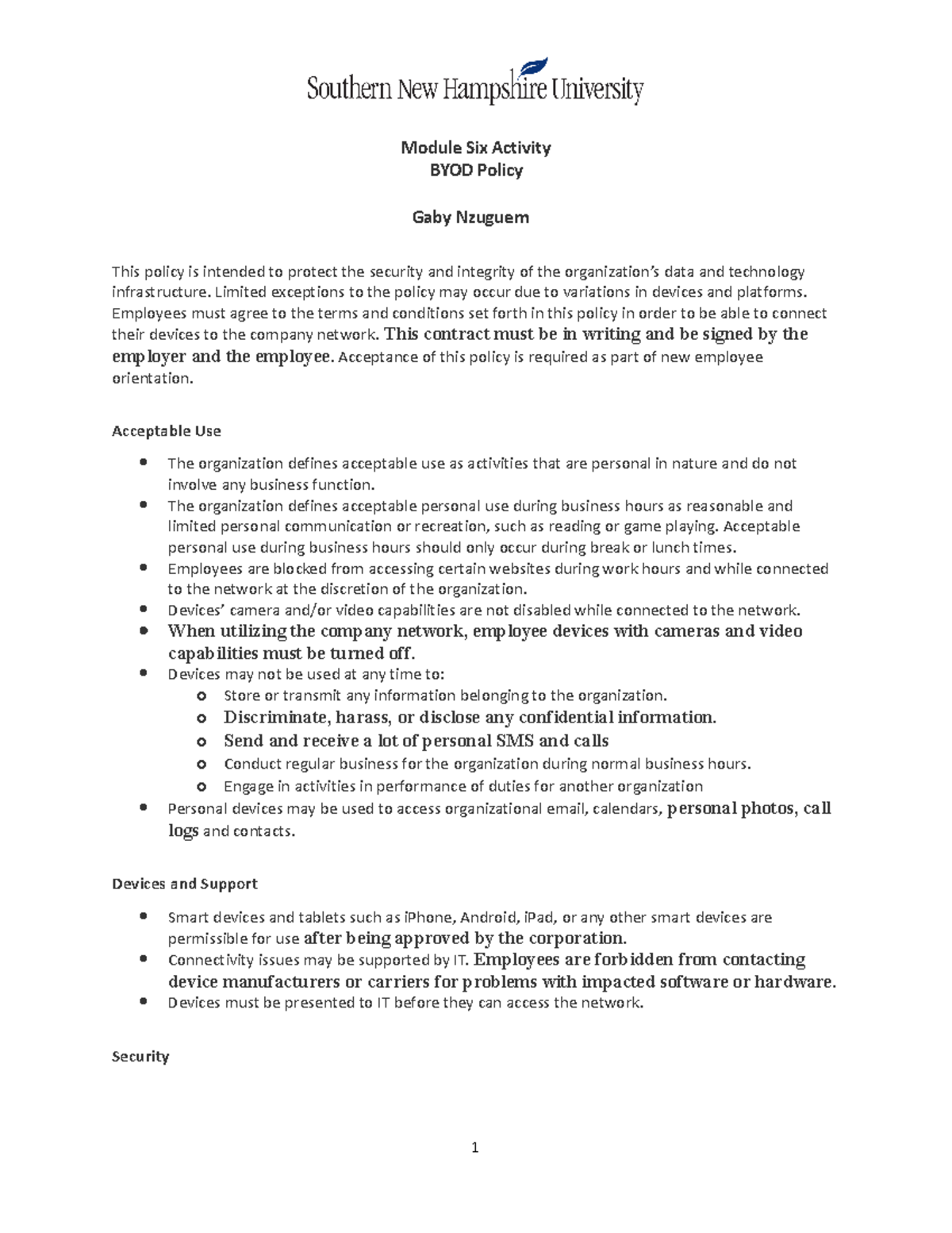 CYB 250 Module Six Activity gaby nz - Module Six Activity BYOD Policy ...